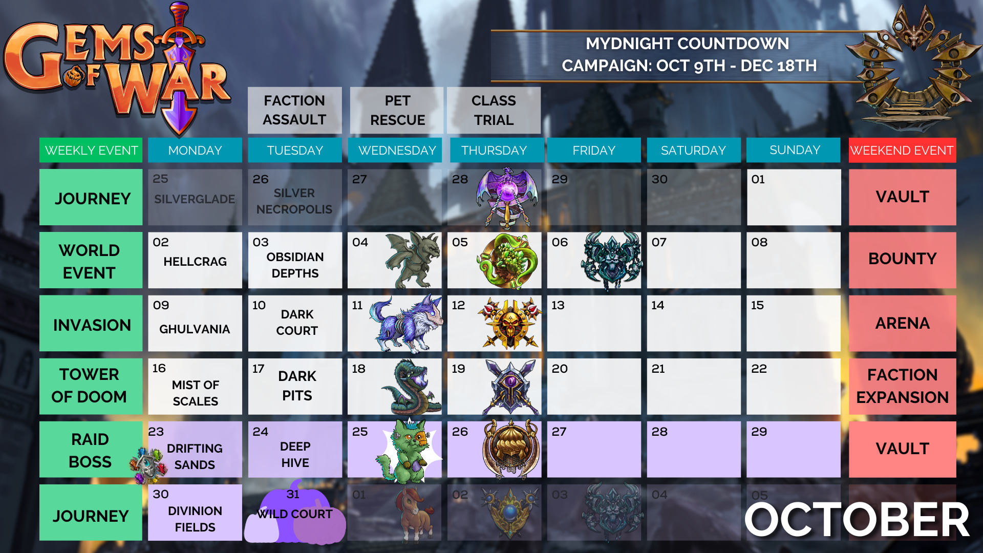 October Event Calendar – Gems of War