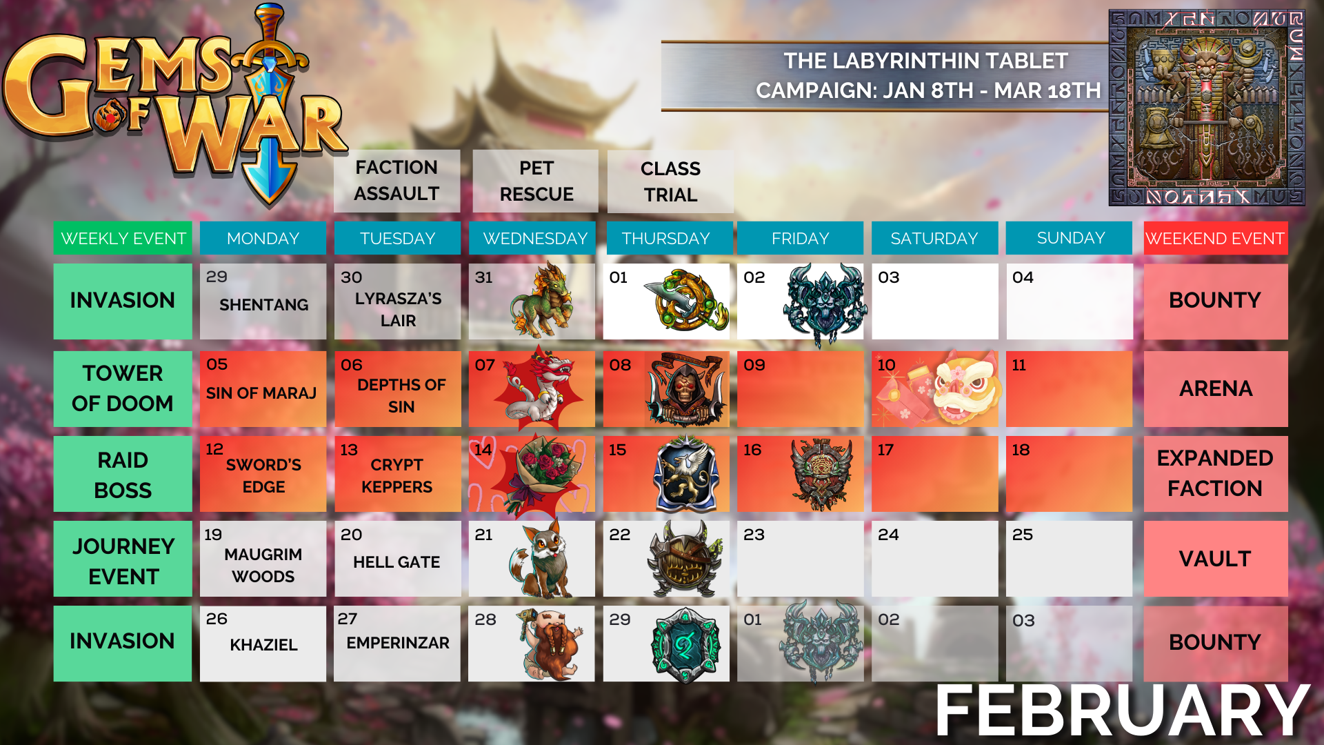 February Event Calendar – Gems of War