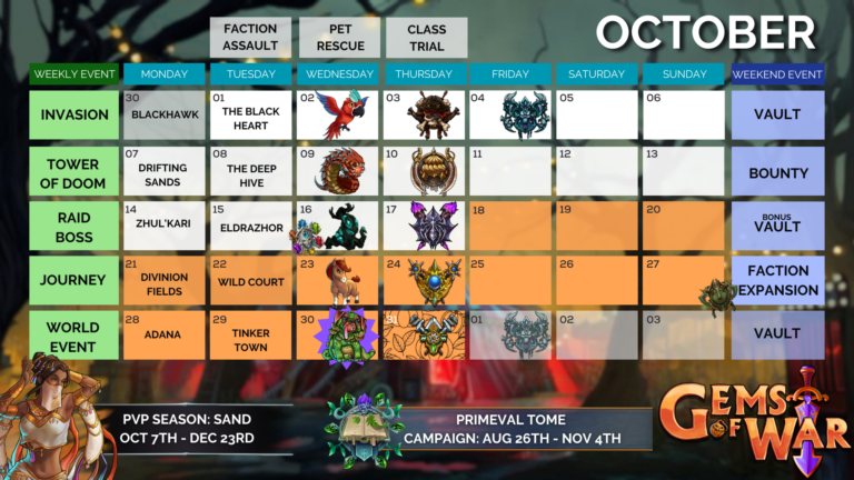October Event Calendar – Gems of War