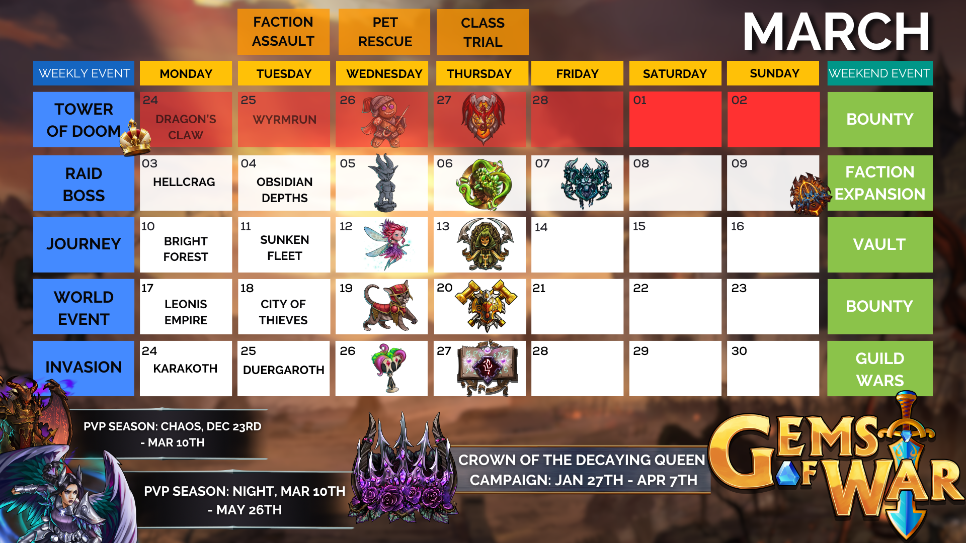 March Event Calendar – Gems of War